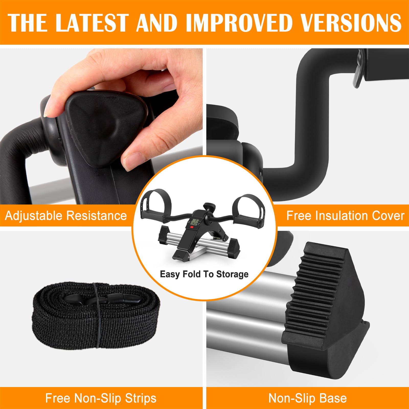 TABEKE Under Desk Bike Pedal Exerciser, Upper & Lower Peddler Exerciser for Arm & Leg Workout, Fitness Folding Exerciser Peddler with LCD Display, Home Exercise Bike for Elderly