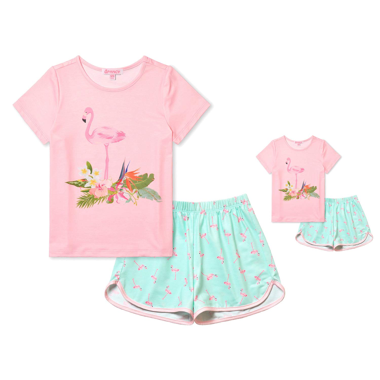 QPANCY Summer Pajamas Matching 18 inch Doll & Girls Size 10 11 Flamingo Pjs Sets Cotton
