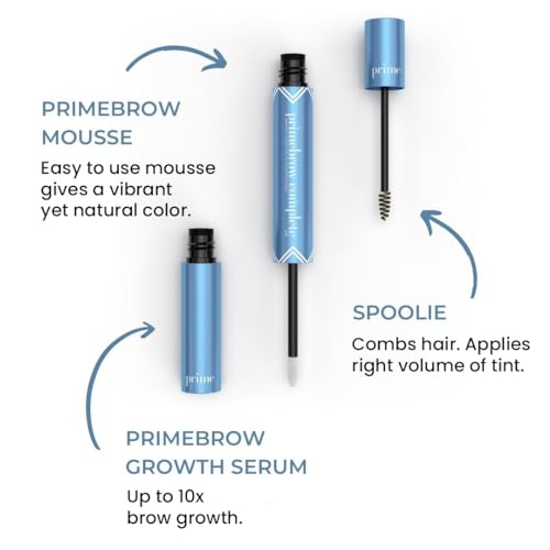Prime Prometics PrimeBrow Complete β 3-in-1 Eyebrow Care for Mature Women β Eyebrow Mousse Tints, Magic Spoolie Brush Shapes, Eyebrow Growth Serum Fills Bald Spots (Taupe)