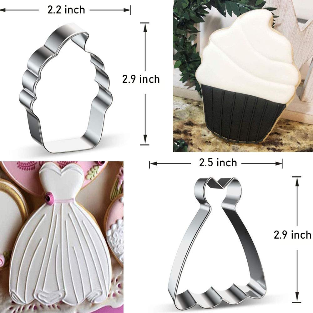 Tea Cookie Cutter Set, 5 Pieces Teapot Teacup Cookie Cutters Kit Stainless Steel Metal Cupcake and Princess Dress Molds Cutters for Tea Party Cake Decorations