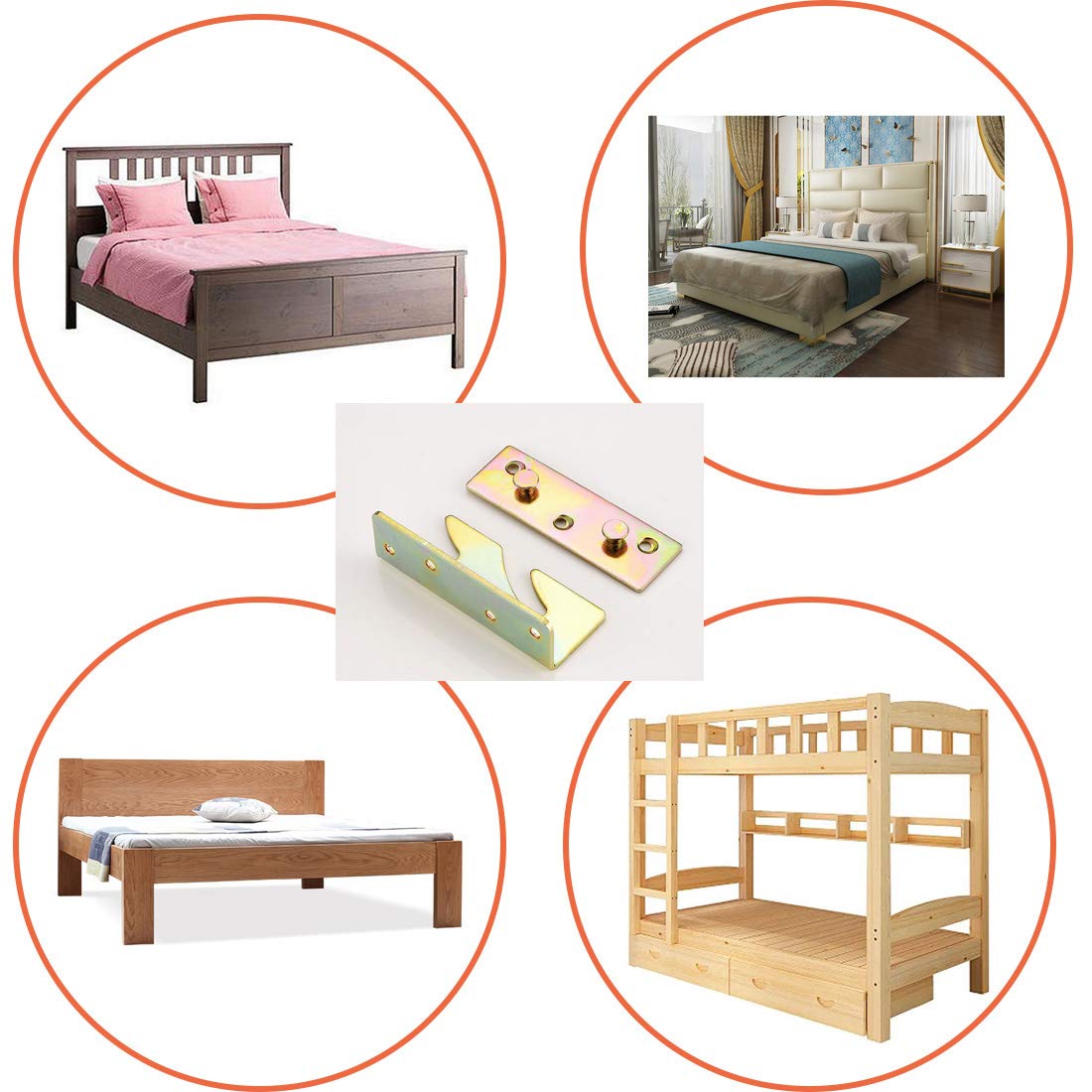 Socell 4 Sets Bed Rail Brackets Heavy Duty No-Mortise Bed Rail Fittings Wooden Bed Frame Connectors with Screws for Headboards Footboards Hold 500 pounds Maximum