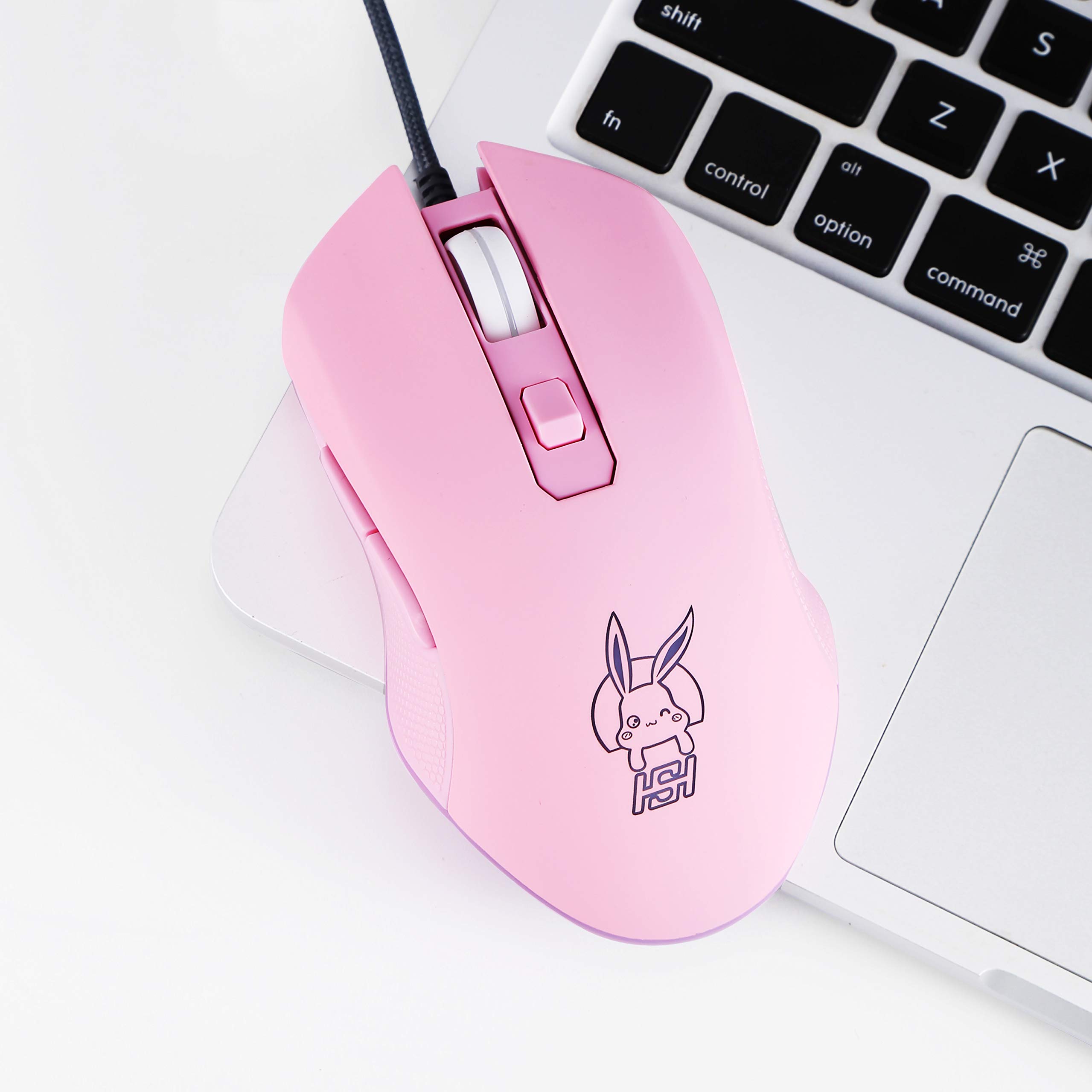Pink Mouse Silent Click, 7 Colors Backlit Optical Game Mice Ergonomic Wired with 2400 DPI and 6 Buttons 4 Shooting for PC Computer Laptop Desktop (USB)