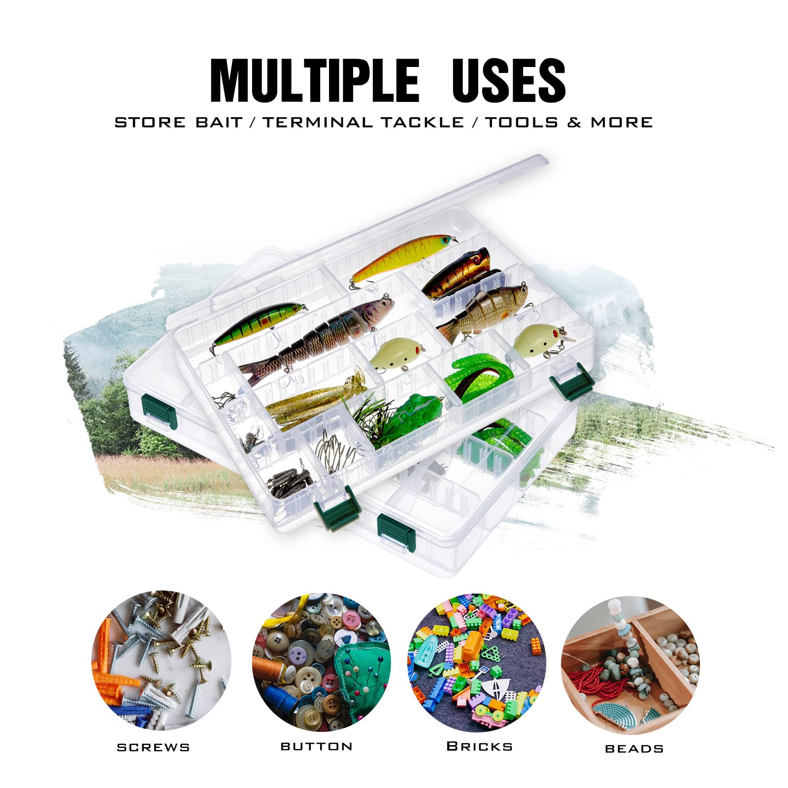 Piscifun Fishing Tackle Boxes, Plastic Clear Fishing Tackle Trays with Removable Dividers, 3600 Storage Organizer Boxes, 4 Packs Tackle Trays