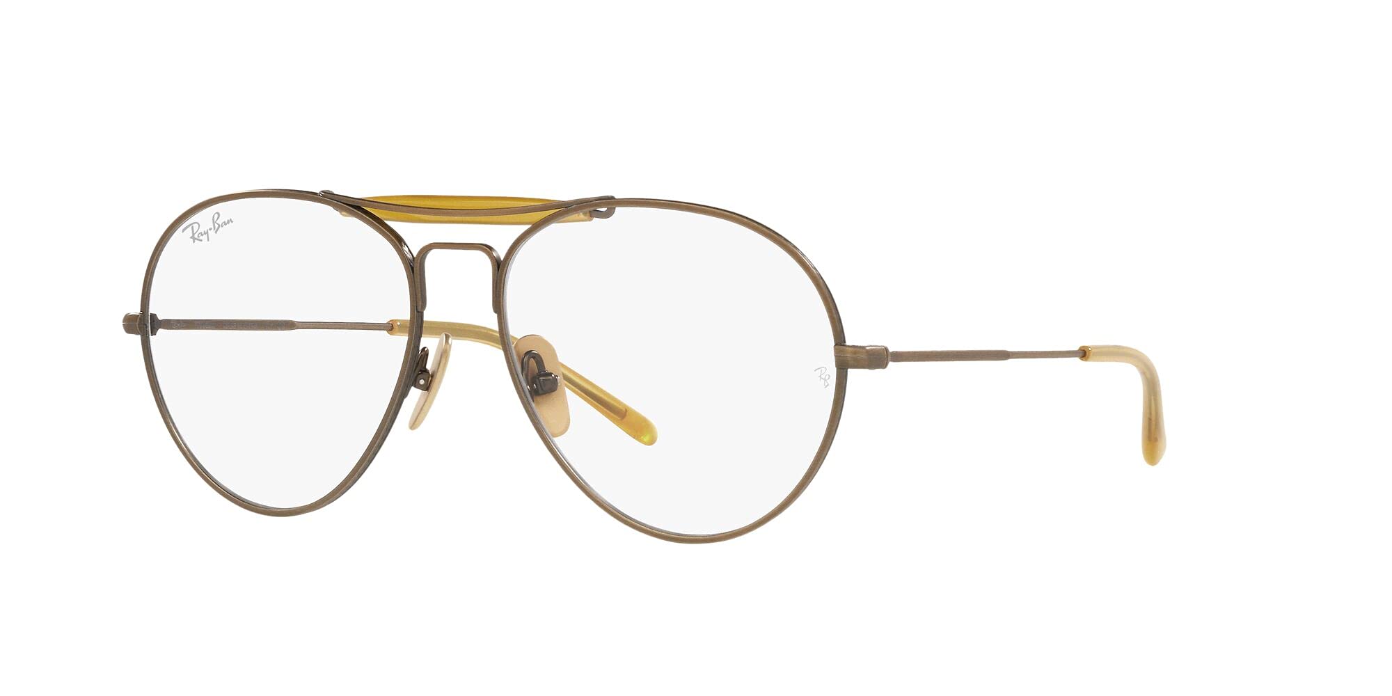 Ray-Ban RX8063V Titanium Aviator Prescription Eyewear Frames, Demi Gloss Antique Gold/Demo Lens, 55 mm