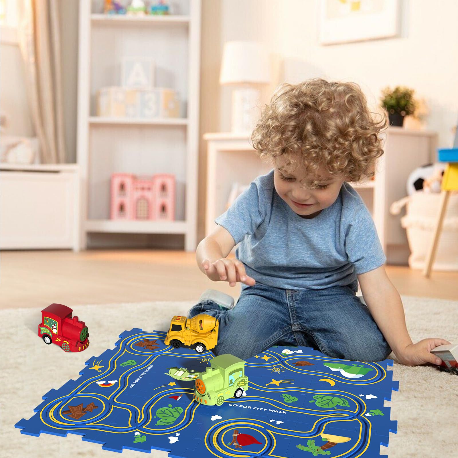 NULAOBA Children's Educational Puzzle Track Cars Play Set with Vehicles DIY Assembling Rail Car Puzzle Fun Learning Toy for Kid Boy Girl(Christmas 13pcs)