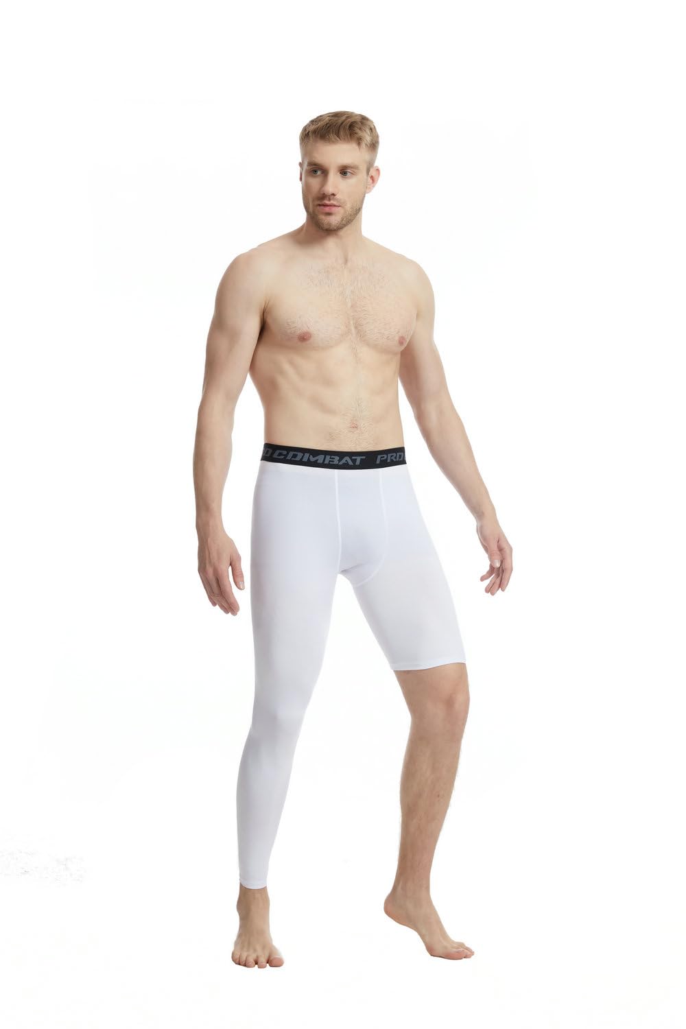 Men's Basketball Single Leg Tight Sports Pants 1/2 One Leg Compression Pants Athletic Base Layer Underwear (Small,White-1)