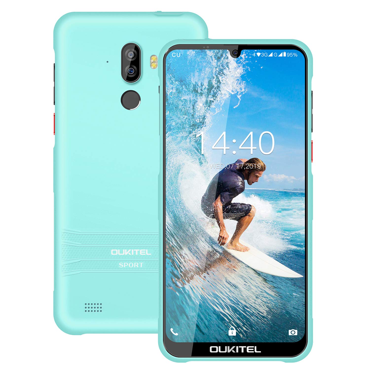 OUKITEL Y1000 Unlocked Phones, Rugged Smartphone Android 9.0 Phones IP68 Waterproof 6.1" 32+2GB/128GB Expandable Face ID&Fingerprint Unlock Dual Sim Phone(Light Blue)