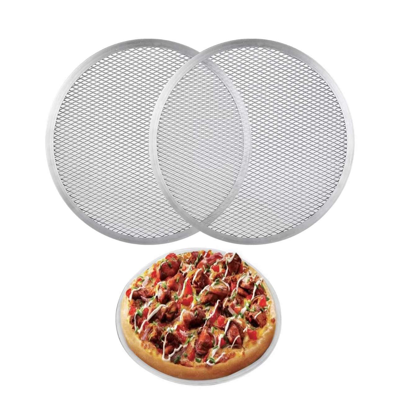 WOPPLXY 3 Pcs 12 Inch Pizza Screen, Restaurant-Grade Aluminum Alloy Pizza Baking Screen, Seamless Round Pizza Screen Non Stick Mesh Net Baking Tray Cookware Kitchen Tool For Oven, BBQ