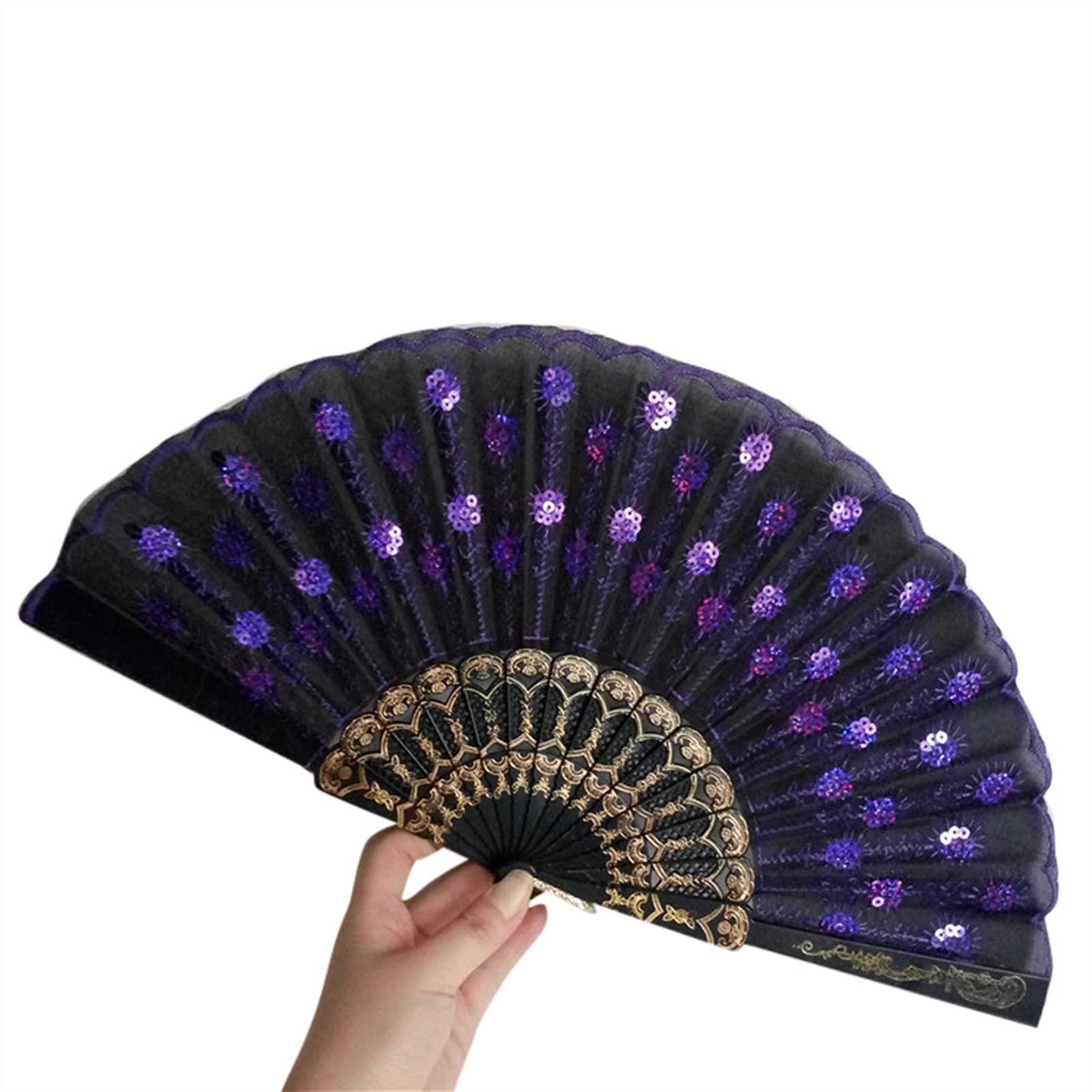 Xinbalove Hand Folding Fans Chinese Tai Chi Folding Fan Pattern Spanish Lace Silk Folding Hand Held Dance Fan Flower Silk Wedding Hand Fan Cool Bamboo Flower Hand Fans Personalized (Color : A)