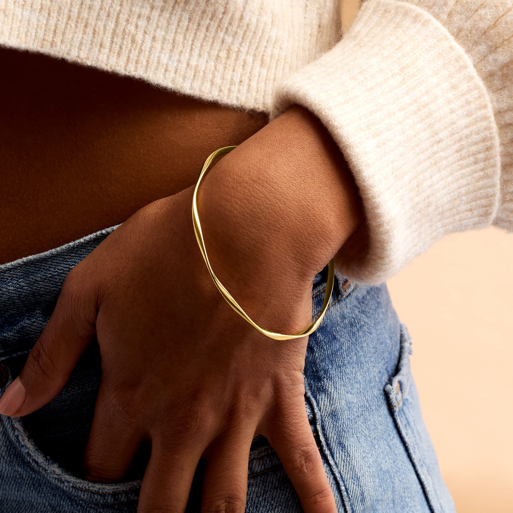 Ross-Simons RS Pure Italian 14kt Yellow Gold Twisted Bangle Bracelet. 8.5 inches