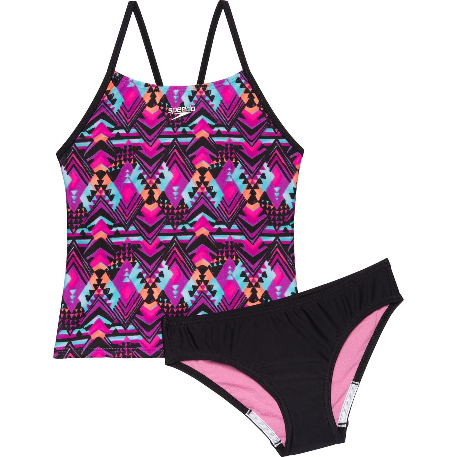 Speedo Girl's Swimsuit Two Piece Tankini Thin Strap,Fuchsia Pink, 12