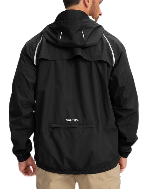 Men's Cycling Rain Jackets Waterproof Running Windbreaker Hooded Reflective Bike Hiking Biking Windproof Bicycle Riding(Black,XL)