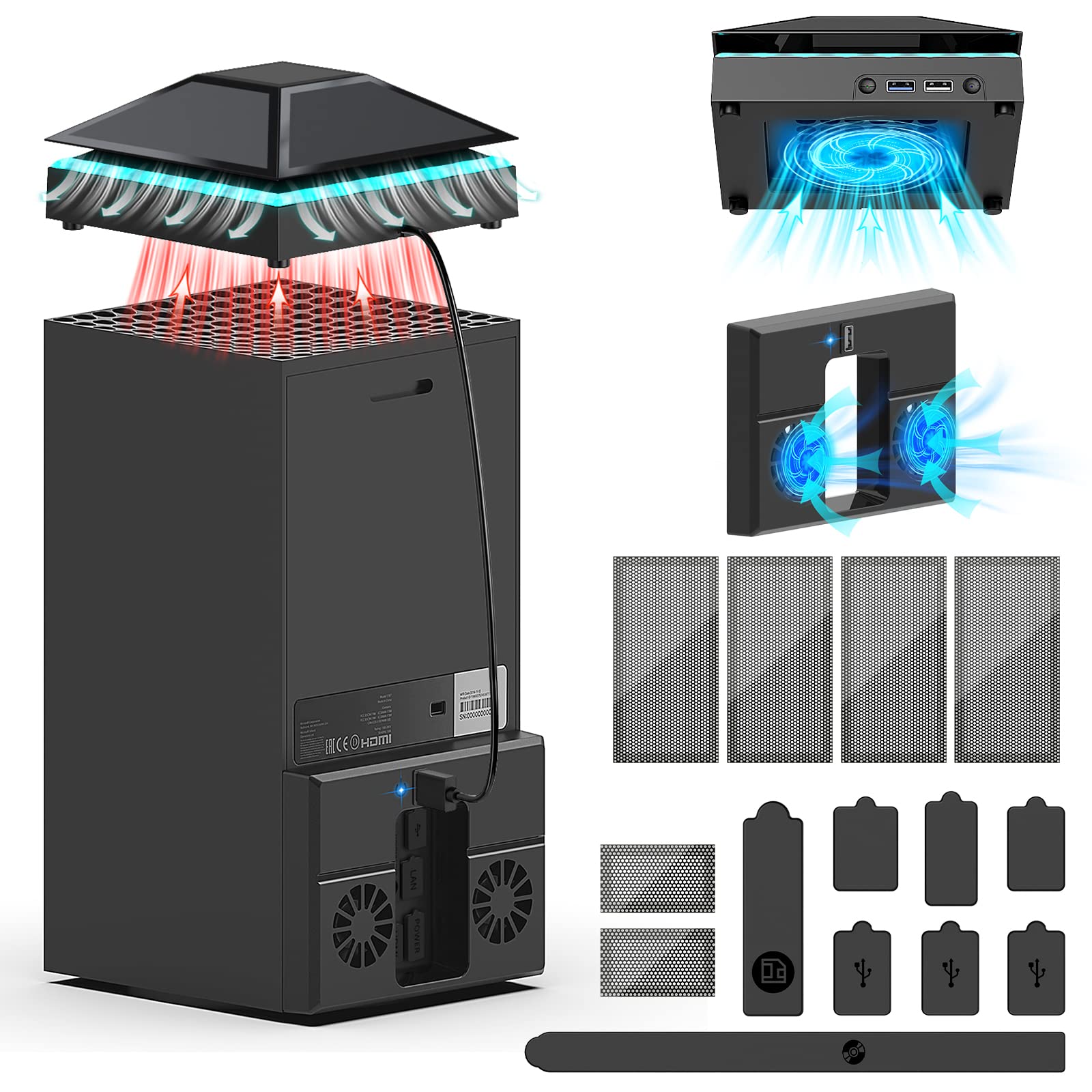 Upgraded RGB Cooling Fan for Xbox Series X with Dust Cover Accessories & USB Cooling Fan Compatible with Xbox Series X Console