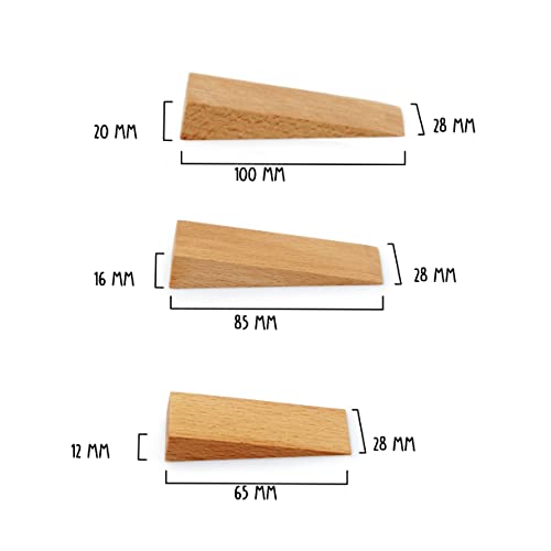 R&R SHOP - FSC Wooden Wedge Door Stop with Original 3M Adhesive - Set of 4 (Beech, S)