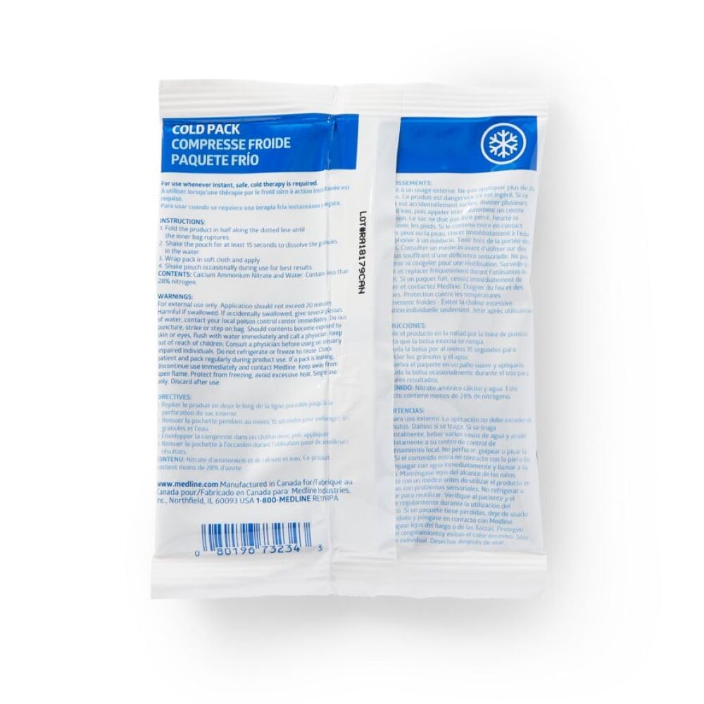 Medline Standard Instant Cold Pack, Single-Use, 5x6 Inch, Case of 50