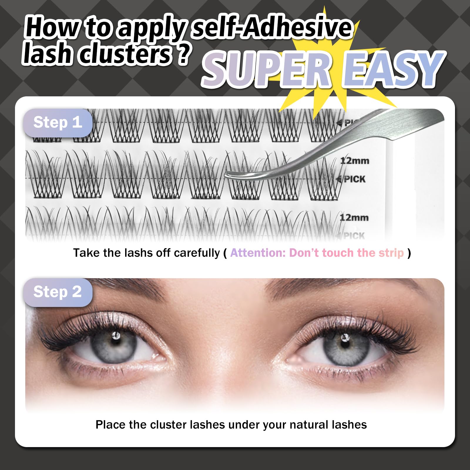WONSIS Self Adhesive Eyelashes, 156 Pcs Self Adhesive Eyelash Clusters, Fluffy Natural False Eyelashes Strong Hold, Reusable, No Glue Needed,No Sticky Residue Pre Glued Eyelashes