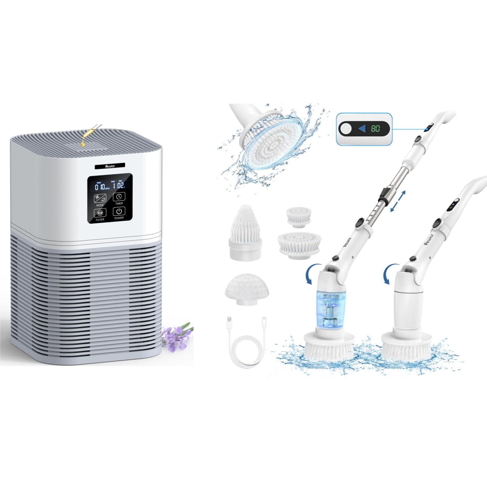 VEWIOR Air Purifiers for Home and Electric Spin Scrubber for Cleaning Bathroom Floor Tile