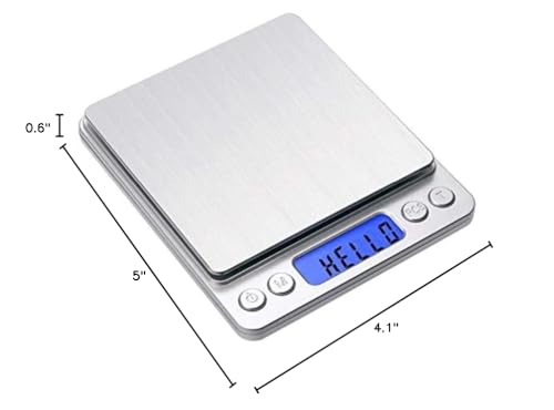 Toprime Digital Gram Scale 500g 0.01g Food Scale High Precision Kitchen Scale Multifunctional Stainless Steel Pocket Scale with Back-Lit LCD Display Tare PCS Features Silver
