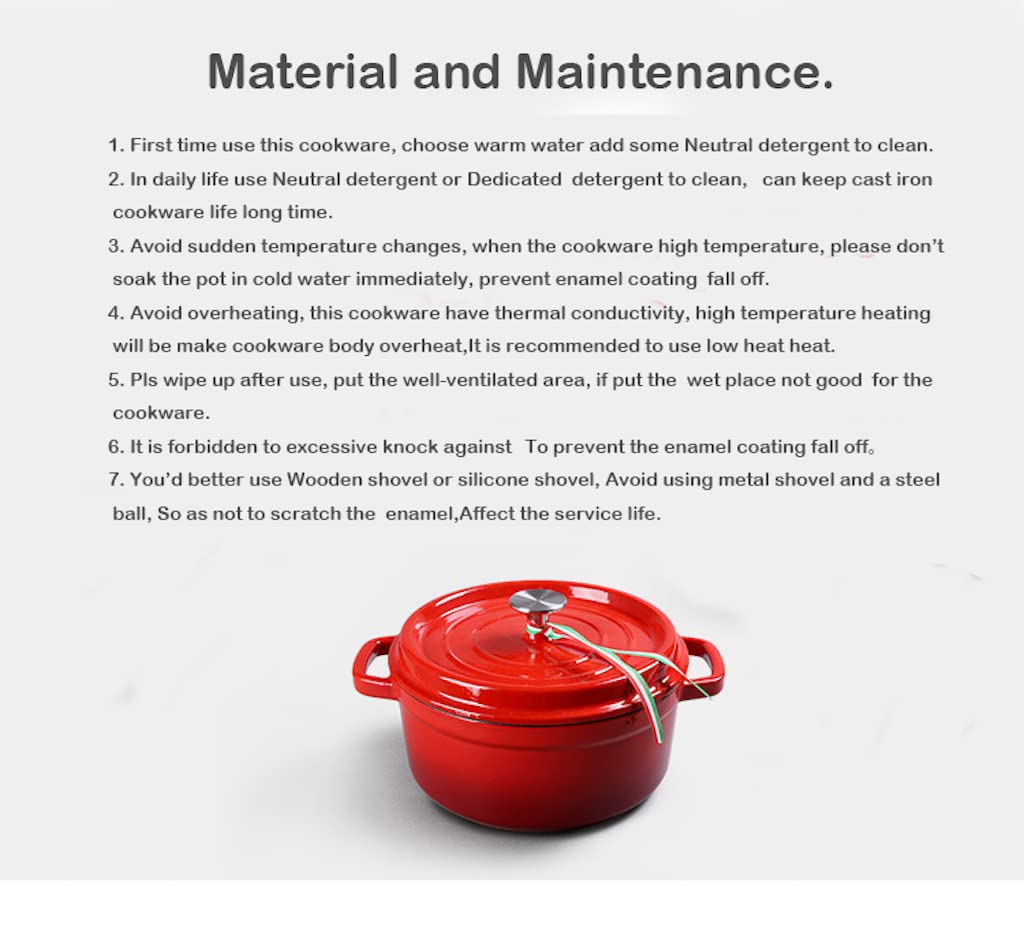 RikoTech 4 Quart Enamel Pan Cast Iron Dutch-ovens Stewpan Casting Cookware with Steamer Thermo Pot Big Cooking Pot for Kitchen Red