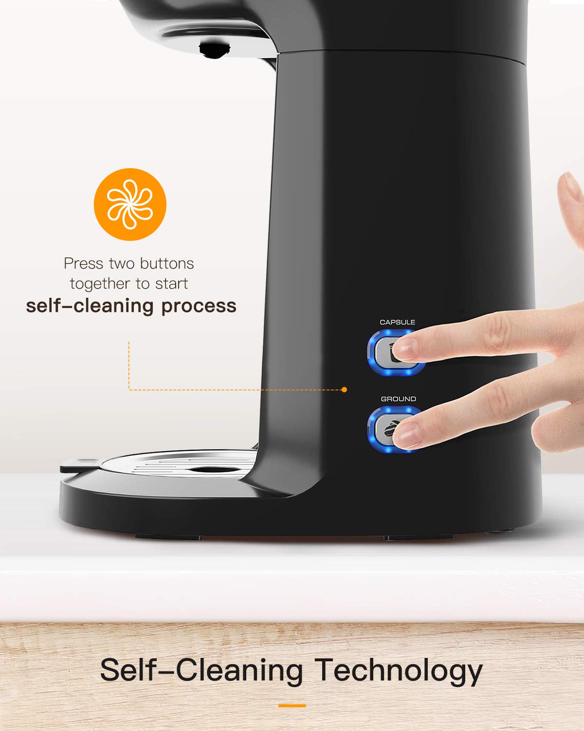 Single Serve Coffee Maker Brewer for K-Cup Pod & Ground Coffee Thermal Drip Instant Coffee Machine with Self Cleaning Function, Brew Strength Control