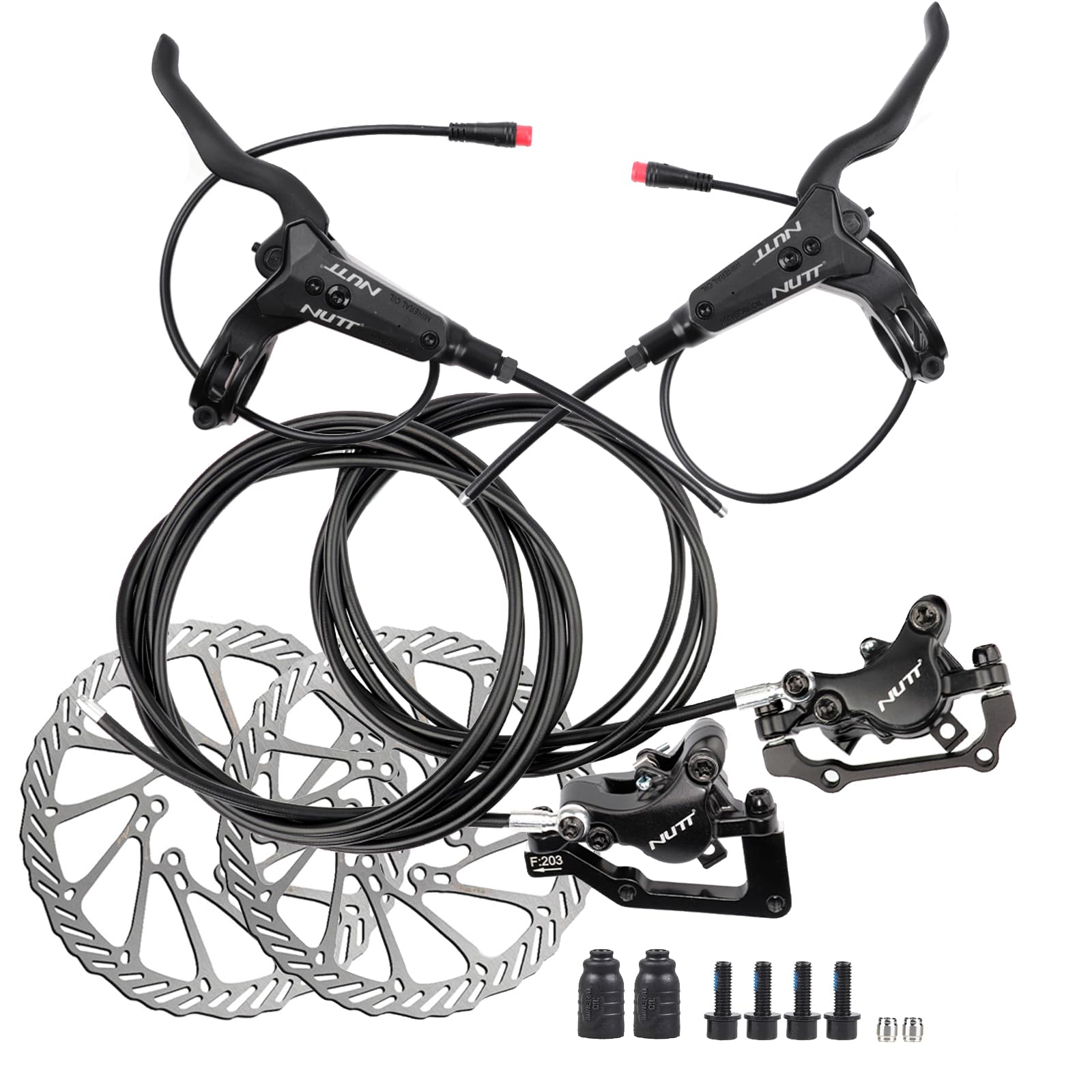 RUIZD EBike Hydraulic Brakes 2-Pistons Power-Off Hydraulic Disc Brake Caliper Lever with 2Pcs 160mm Rotor for Ebike(Included Mounting Adapter)…