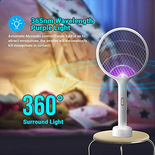 YISSVIC Electric Fly Swatter 4000V Bug Zapper Racket Dual Modes Mosquito Killer with Purple Mosquito Light Rechargeable for Indoor Home Office Backyard Patio Camping