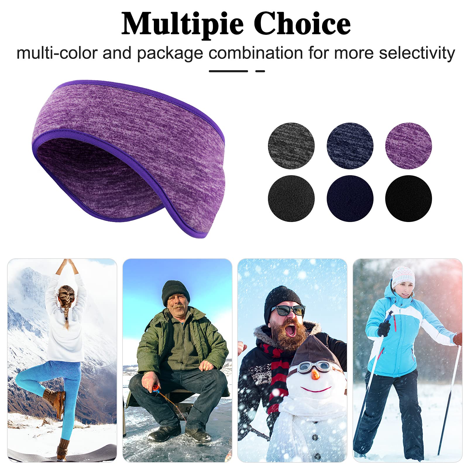 SATINIOR 6 Pcs Winter Ear Warmer Headband Adjustable Stretchy Ear Muffs Full Cover Sweatband for Women Men Outdoor Activity