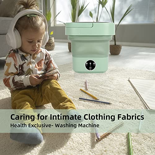 Portable Washing Machine, 6.5L 3-Speed Adjustment Mini Foldable Washer with Drain Basket USB Compact Outdoor Washing Machine for Underwear, Sock, Suitable for Travel, Camping,Apartments（Green)