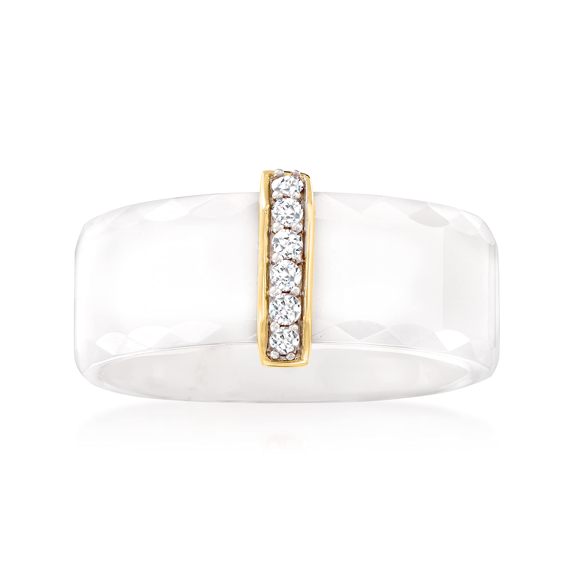 Ross-Simons White Ceramic and .10 ct. t.w. Diamond Ring With 14kt Yellow Gold. Size 10