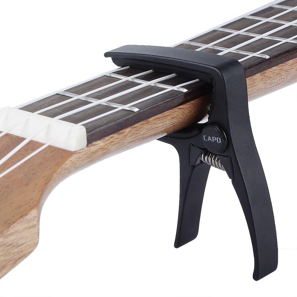 Mini 4 String Guitar Capo, Professional Ukulele Capo for Soprano Tenor Concert Ukuleles Banjos Mandolin(BLACK)