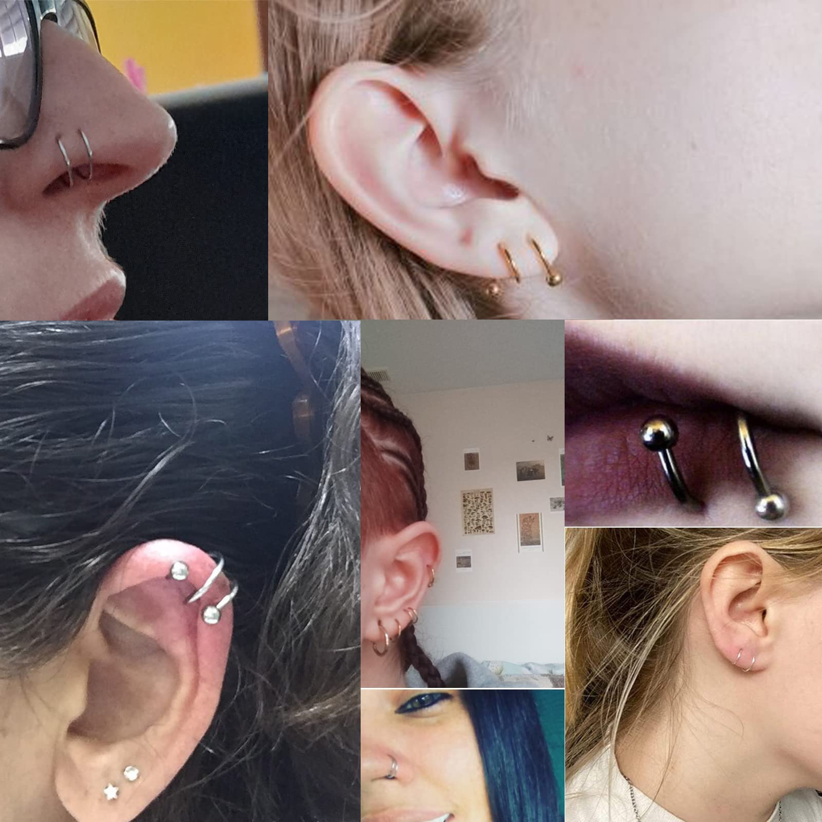 Xpircn 20PCS Nose Rings Hoop 16G 20G Twist Nose Piercing Set Double Nose Hoop Piercing Jewelry Mix Styles