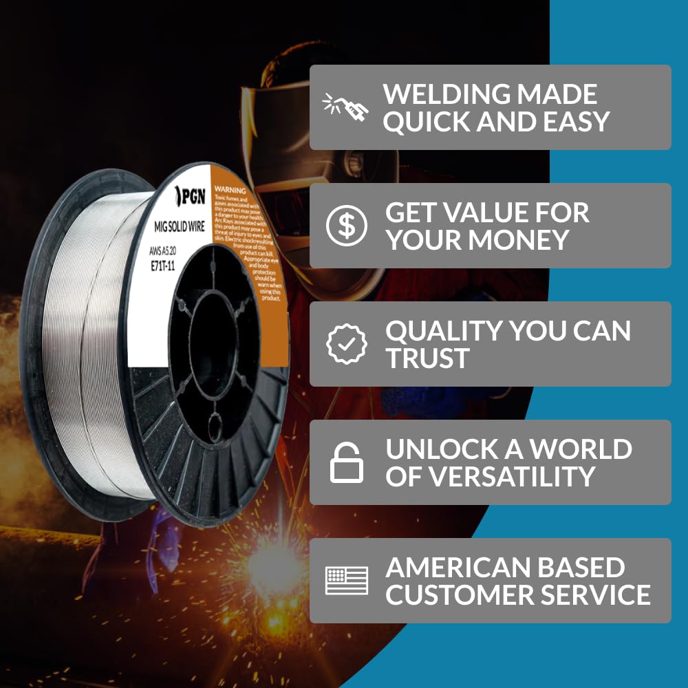 PGN Flux Core Welding Wire - E71T-11 .035 Inch, 10 Pound Spool - Gasless Mild Steel MIG Welding Wire with Low Splatter - For All Position Arc Welding