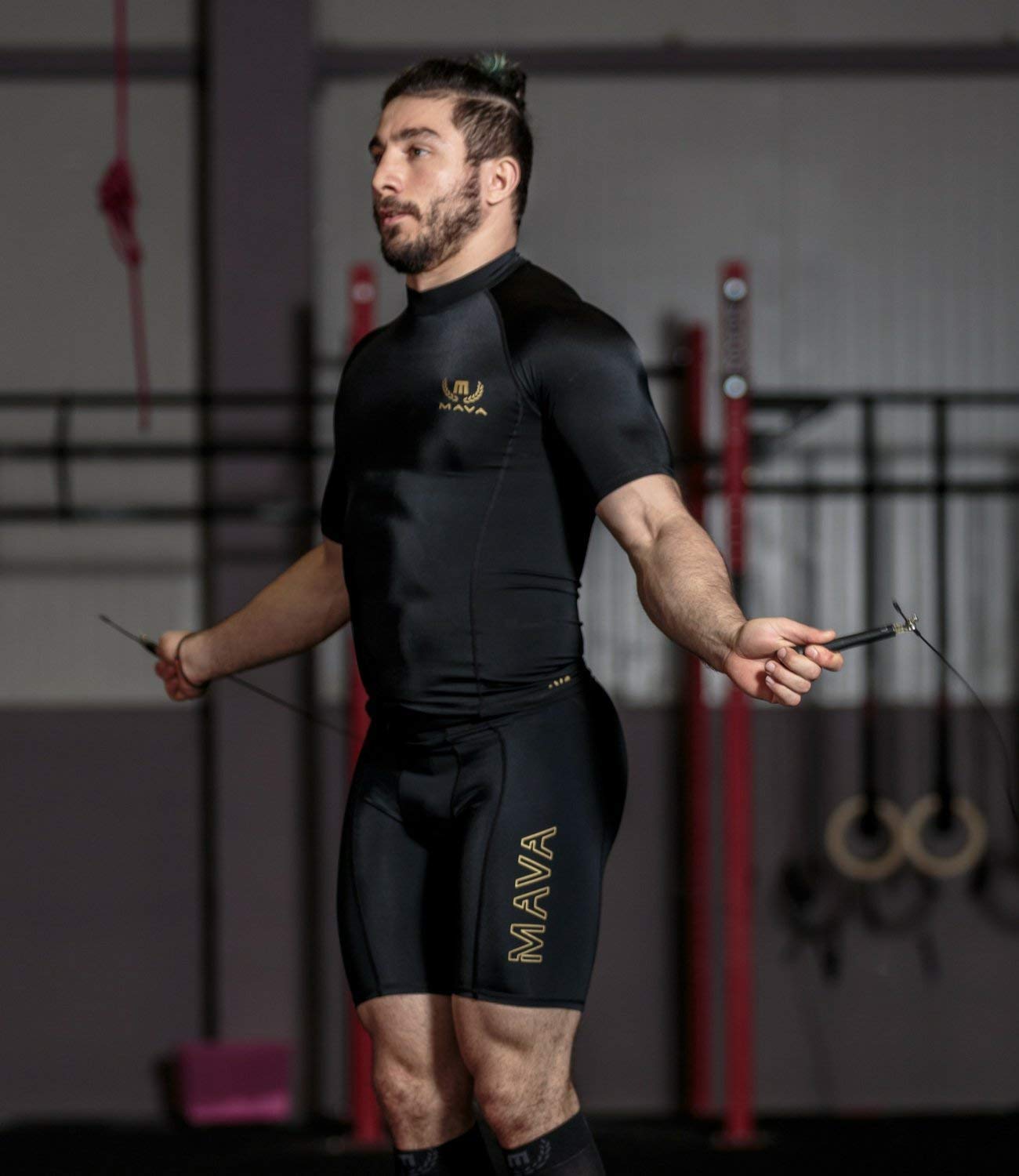 Mava Men’s Compression Short Leggings| Base Layer Tights for Workouts, Running, Cycling, Sports, Training, Weightlifting, Capri, M