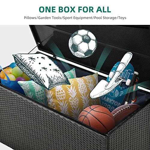 YITAHOME 120 Gallon Large Deck Box with Wheels, Woven Rattan Wicker Outdoor Storage Box, Waterproof Storage Container, Outdoor Cushions Storage-Pool Storage Bin - Brown