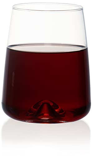 Red Co. Set of 6 Stemless 15 Fl Oz Wine Drinking Glasses with Concave Bottoms, Clear