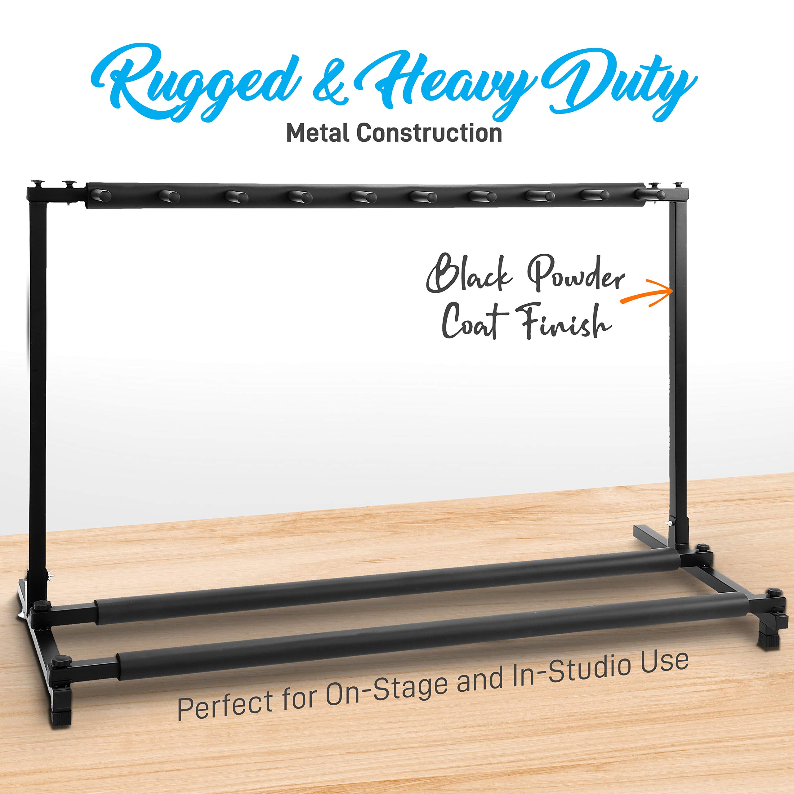 Pyle 9-Space Foldable Universal Multi Guitar Stand - Guitar Stand Portable Collapsible Instrument Floor Guitar Rack Holder w/ Foam Padding - For Acoustic, Electric, Bass Guitar & Guitar Bag / Case
