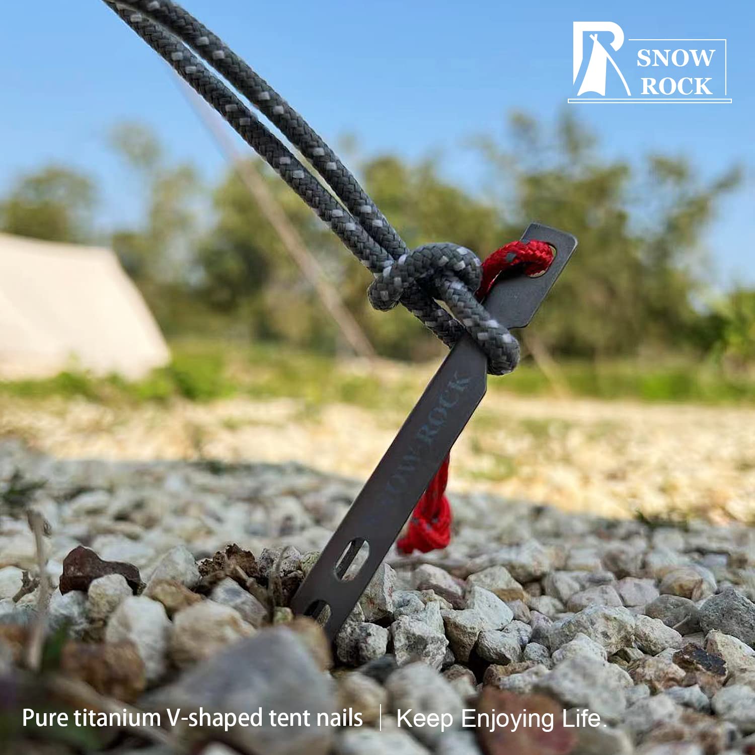 Snow Rock 6 Pack of Titanium Tent Stakes Sturdy Strong V-Shaped Tent Pegs with Reflective Pull Cords for Camping Outdoor（Style A）