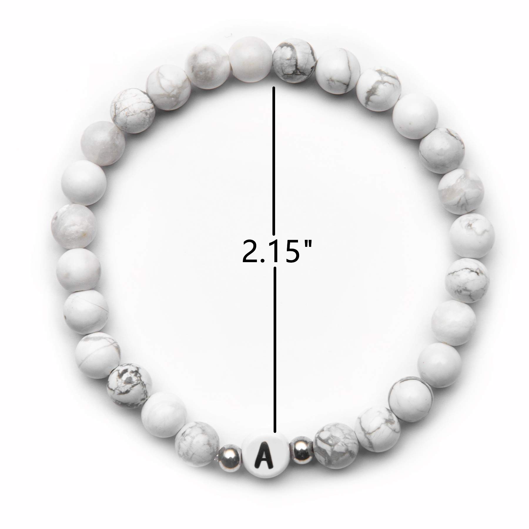 MIGATI Name Bracelet Personalized Initial Letter Howlite Handmade for Women Men Couples (A)
