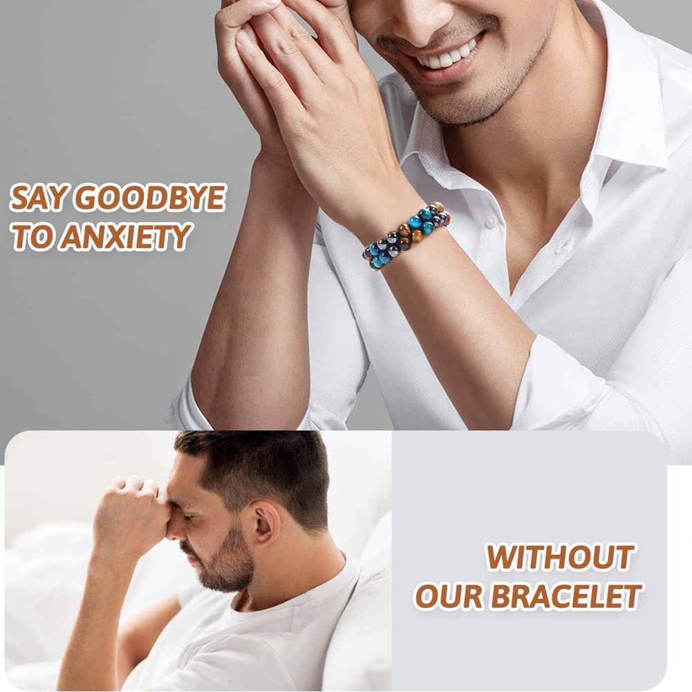 xrxebv Triple Protection Bracelet 2Pcs,Healing Crystals Tigers eye Black Obsidian Hematite 8mm Stone Beads Good Luck for Men Women