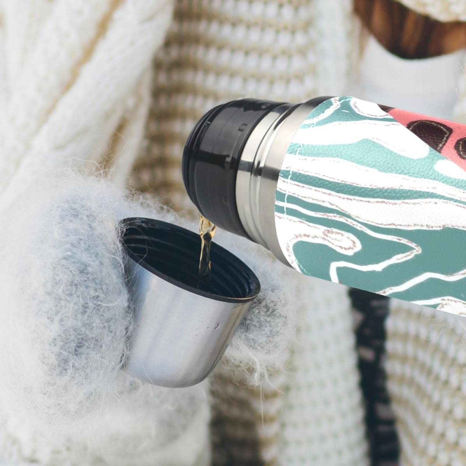 Stainless Steel Leather Vacuum Insulated Mug Abstract Texture Thermos Water Bottle for Hot and Cold Drinks Kids Adults 16 Oz
