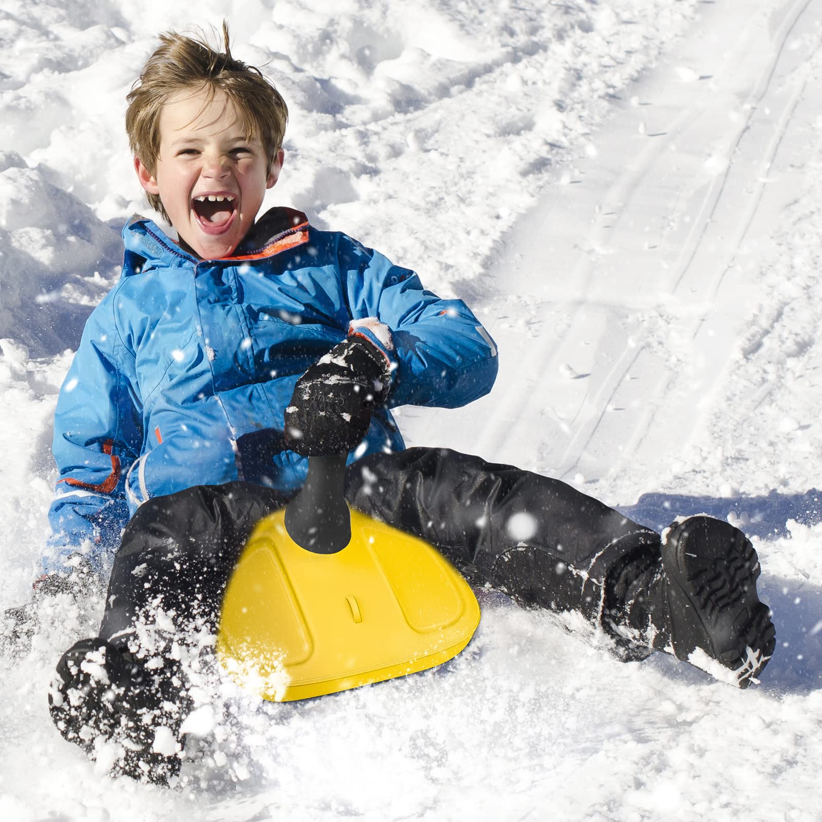 Snow Sled for Kids, Plastic Snow Sleds for Winter Sledding, Durable Sleds with Reinforced Handles Pull Rope, Heavy Duty Sleds Toys for Grass Skiing, Weight Capacity 133 lbs