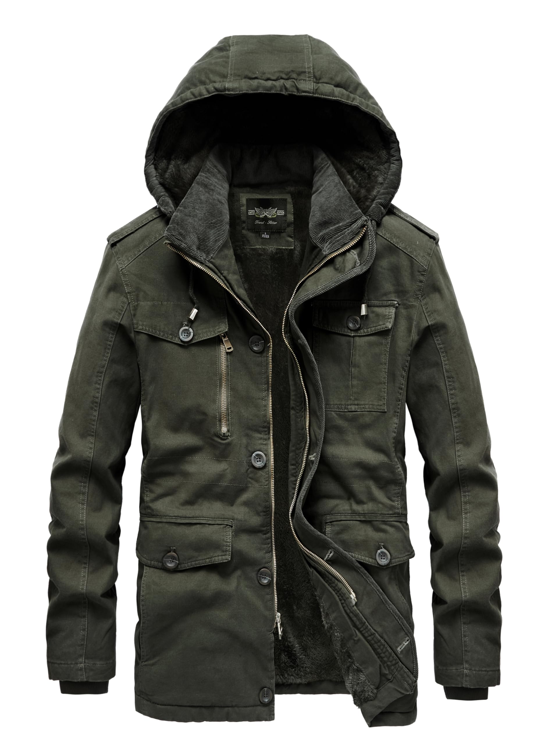 Men's Winter Thicken Parka Jacket Casual Military Warm Coat with Removable Hood (Army Green,XL)