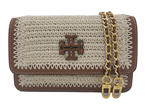 Tory Burch 136147 Britten Crochet New Ivory Off White Tan Leather With Gold Hardware Women's Crossbody Bag