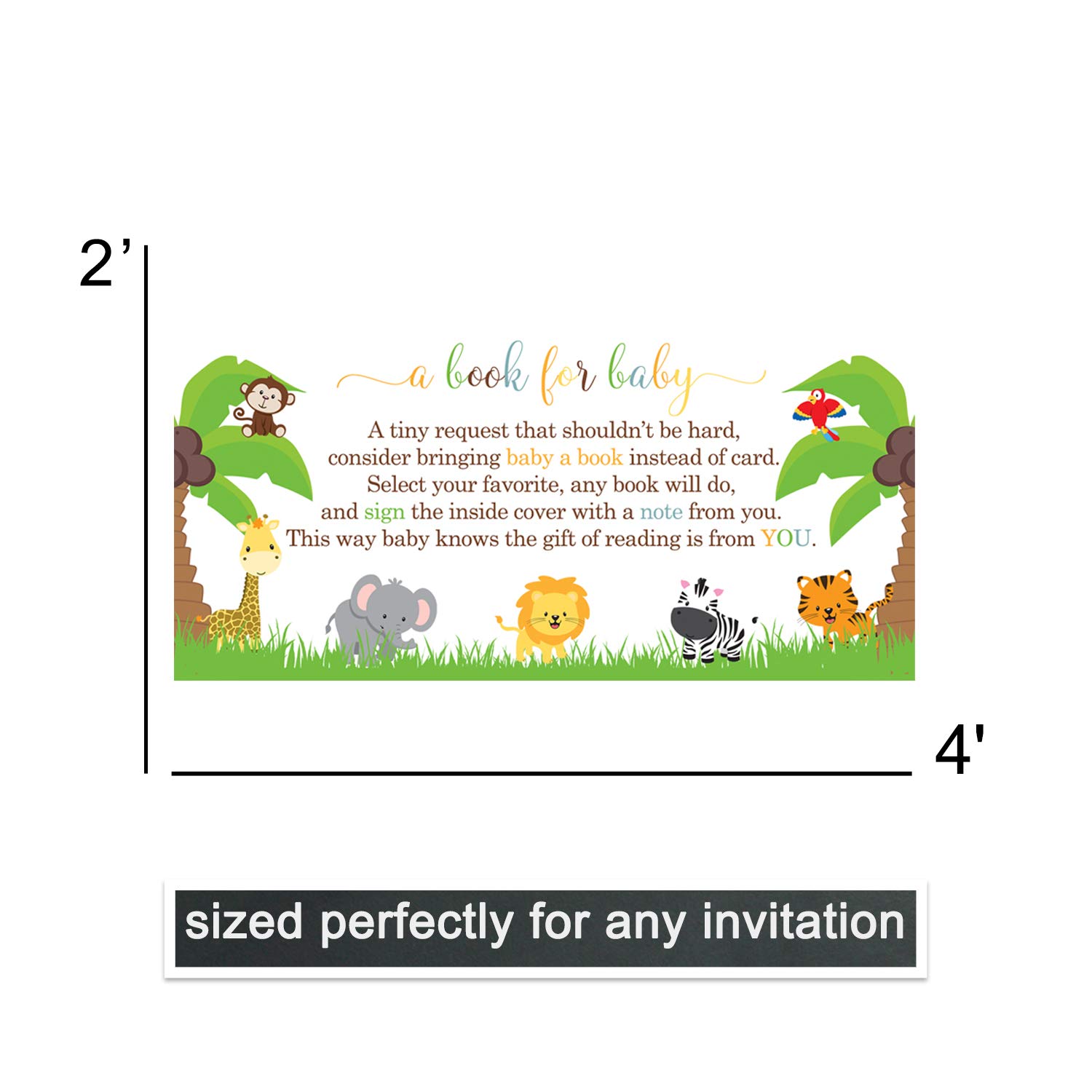 Paper Clever Party Cute Jungle Baby Shower Book Request Cards (25 Pack) Safari Animal Invitation Inserts - Gender Reveal