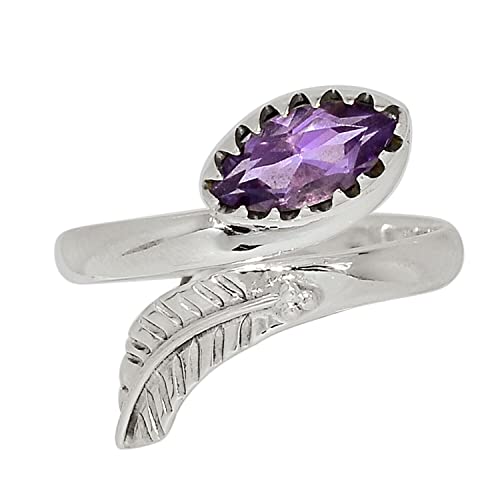 Xtremegems Eagle Feather - Natural Amethyst - Africa 925 Silver Ring Jewelry s.7 ALLR-14708 Purple