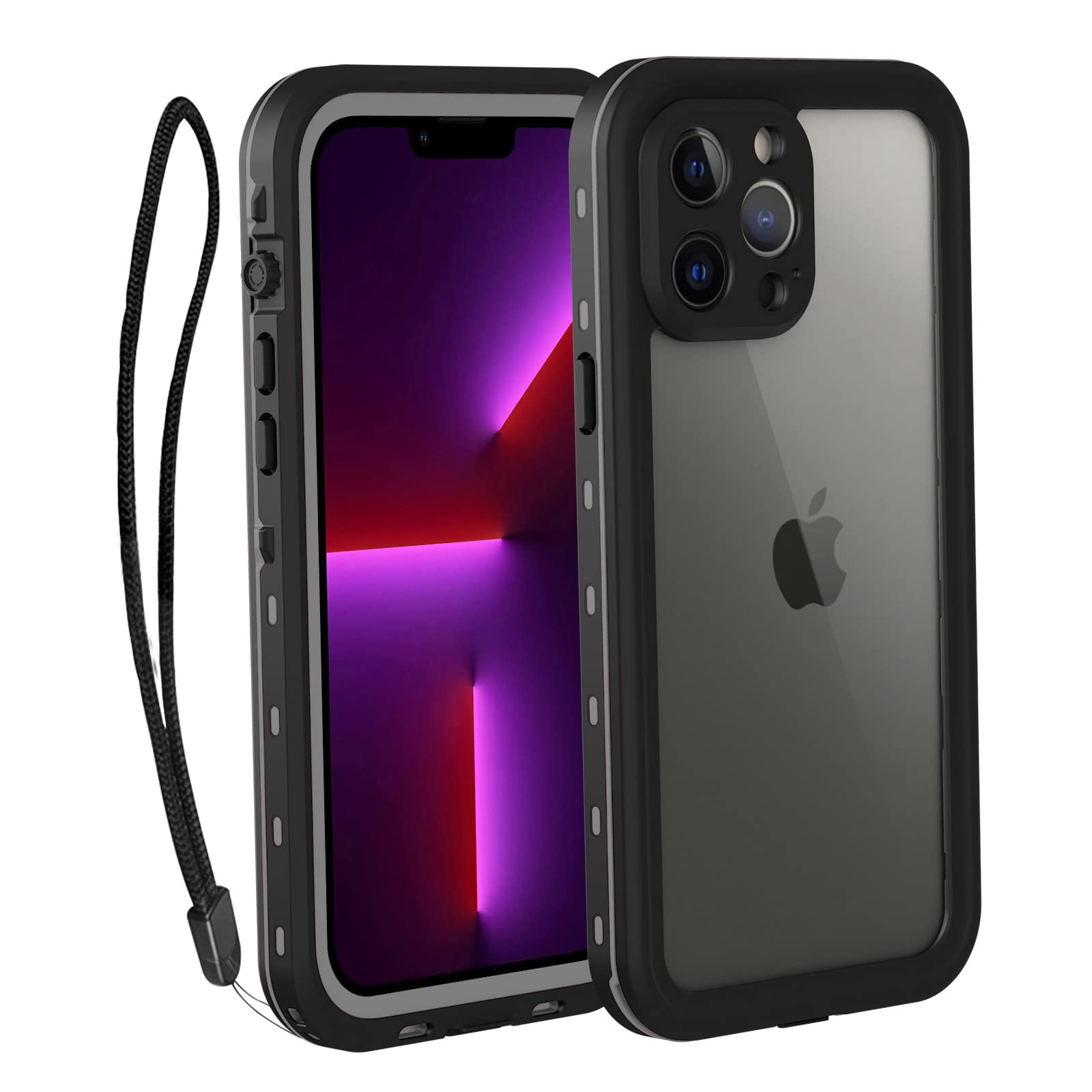 Saupsitnz iPhone 13 Pro Max Waterproof Case, Built-in Screen Protector, Dust-Proof, Shockproof, Full Body Protection, 6.7" 2021- Black