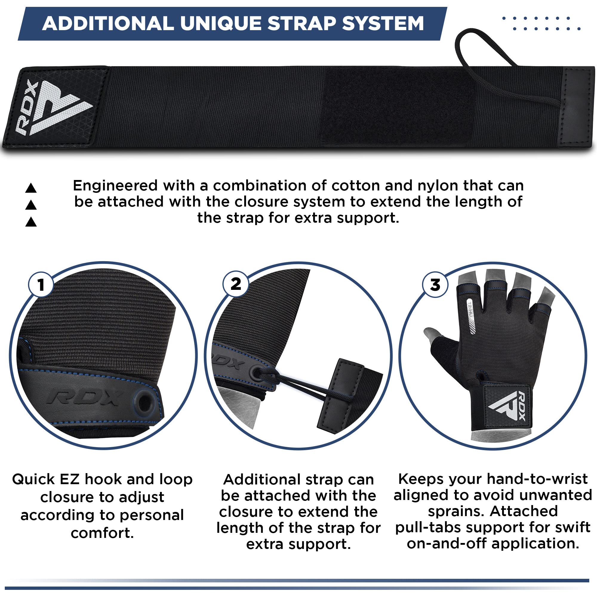 RDX Weight Lifting Gloves, Additional Stretchable Long Wrist Support, Full Palm Grip, Men Women Fitness HIIT Workout, Bodybuilding Powerlifting Strength Training Cycling Exercise Home Gym Equipment