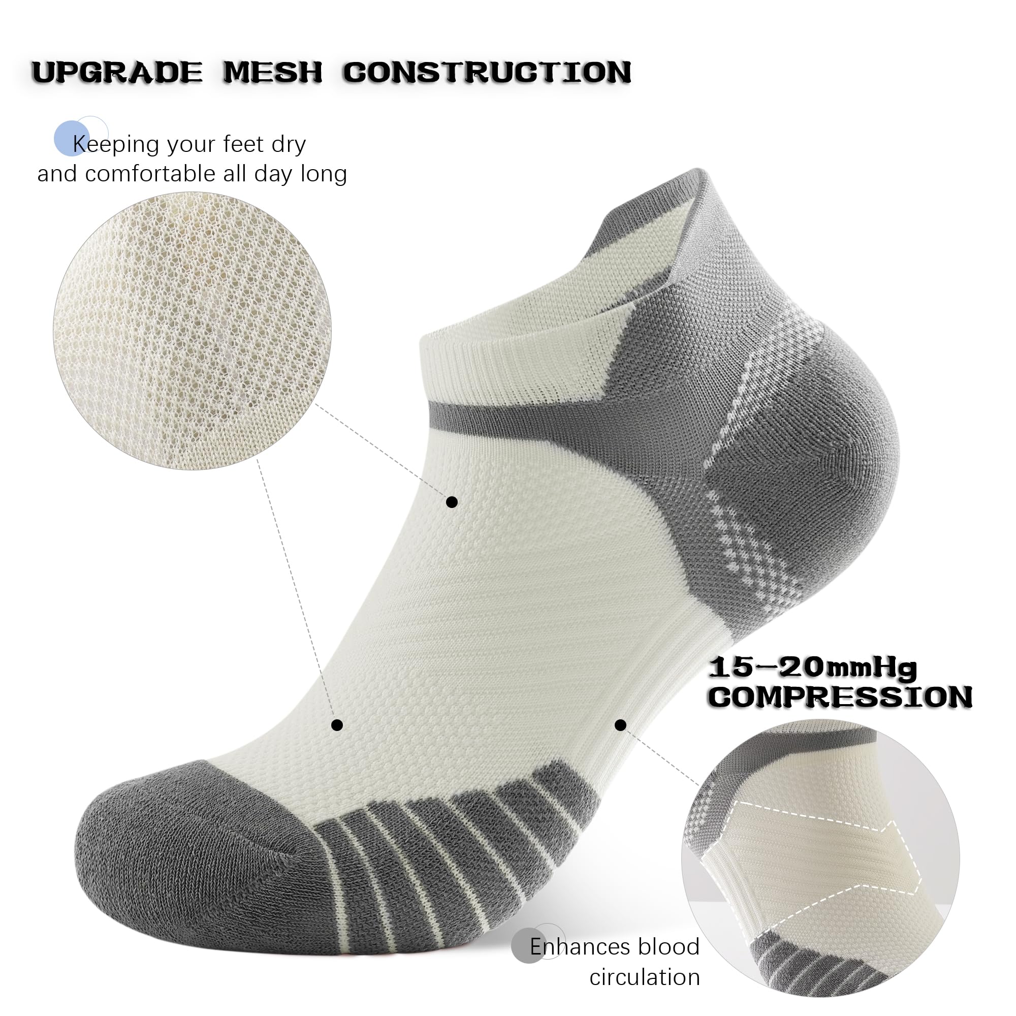 YOJOOM Women Ankle Compression Socks Athletic Running Low Cut Walking Socks for Women Cushioned 5 Pairs (US, Numeric, 9, 11, Regular, Regular, Mixed 6 Color)