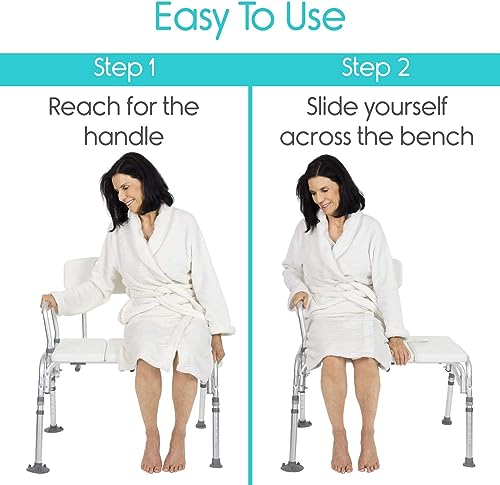Vive Bariatric Shower Chair - Tub Transfer Bench with Height Adjustable Legs (400 Pound Capacity) - Reversible & Sliding Bath Seat with Backrest, Armrest, Wide Seat - For Seniors, Elderly