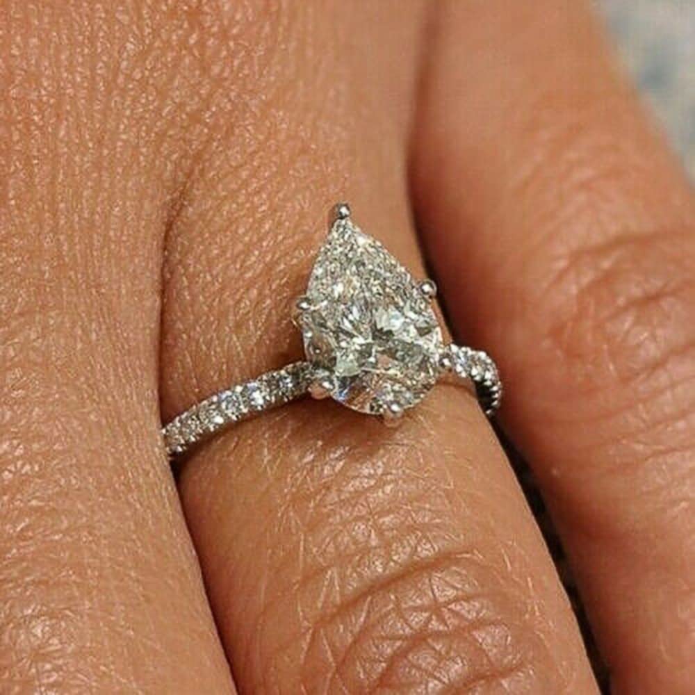 Pear Shaped Cubic Zirconia Gorgeous Engagement Rings Women Quality Silver Plated Wedding Band Eternity Rings Jewelry